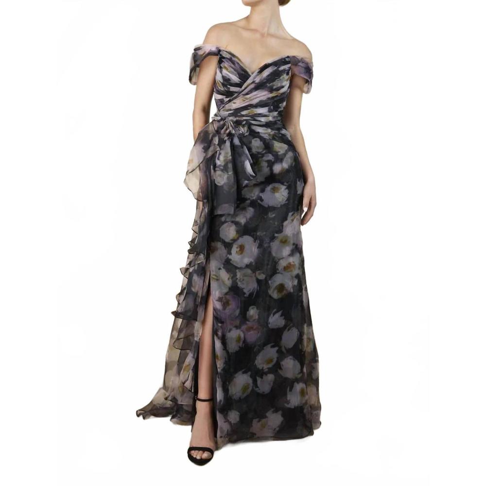 Janiquebyk | Dresses | New Janique Offshoulder Gown In Black Floral ...